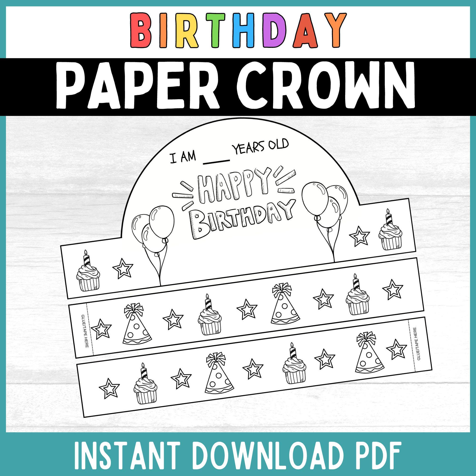 Birthday Paper Crown Printable Birthday Crowns Birthday Headband ...