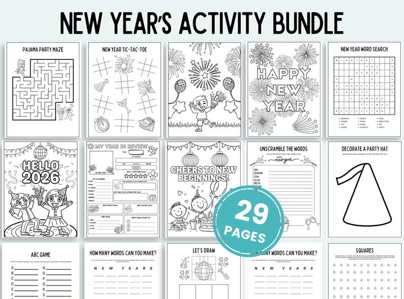 New Years Activity Bundle Printable New Years Eve 2025 Activity Sheet ...