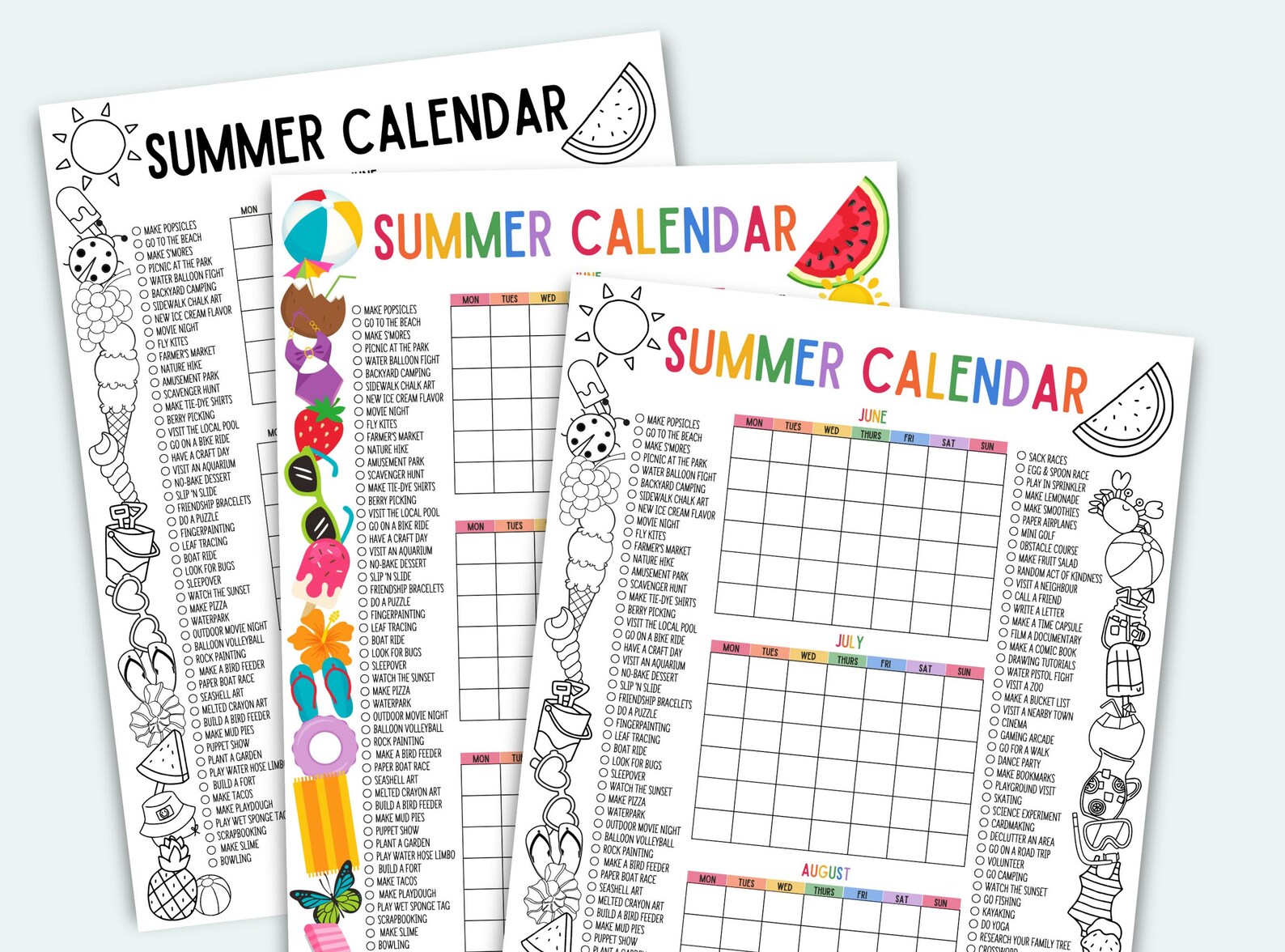 Printable Summer Calendar 2025 Summer Activities Calendar Summer ...