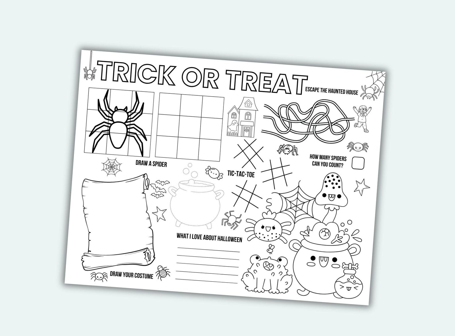 Halloween Activity Placemat Printable Halloween Coloring Placemats ...