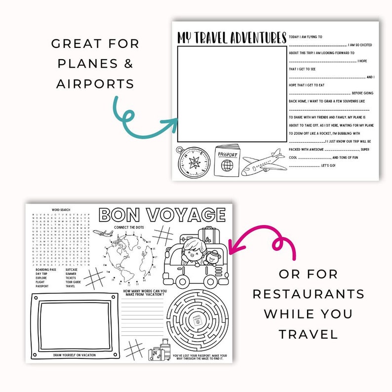 Travel Activity Placemat Printable Plane Activity Mat Airport ...