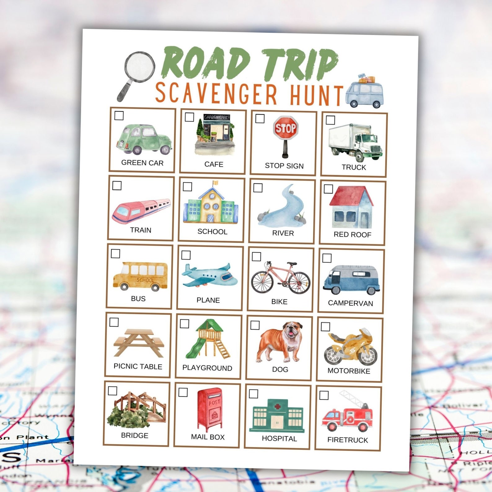 Road Trip Scavenger Hunt Printable for Kids Car Ride Scavenger Hunt ...