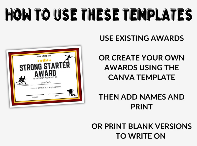 Editable Track & Field Award Certificates Track Team Awards End of ...