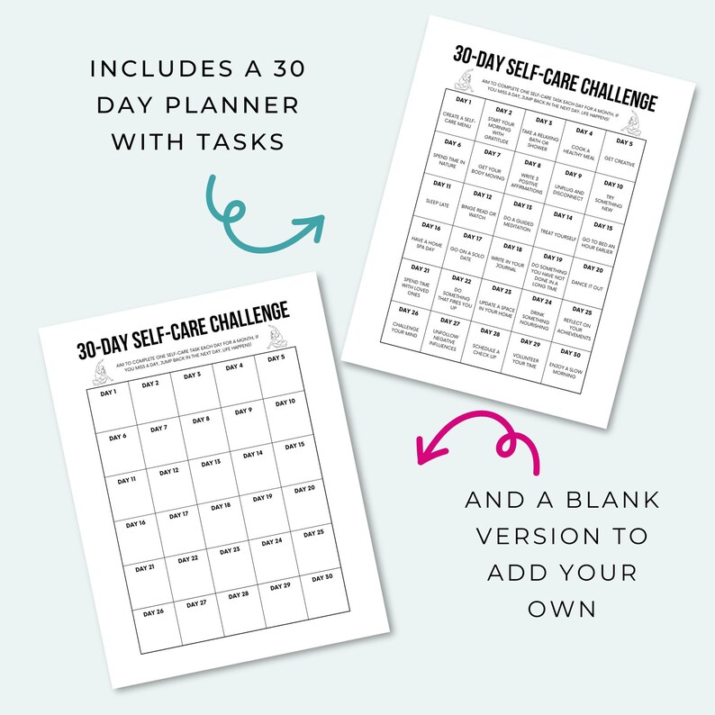 30 Day Self Care Challenge Printable Self Care Tracker Self Care ...