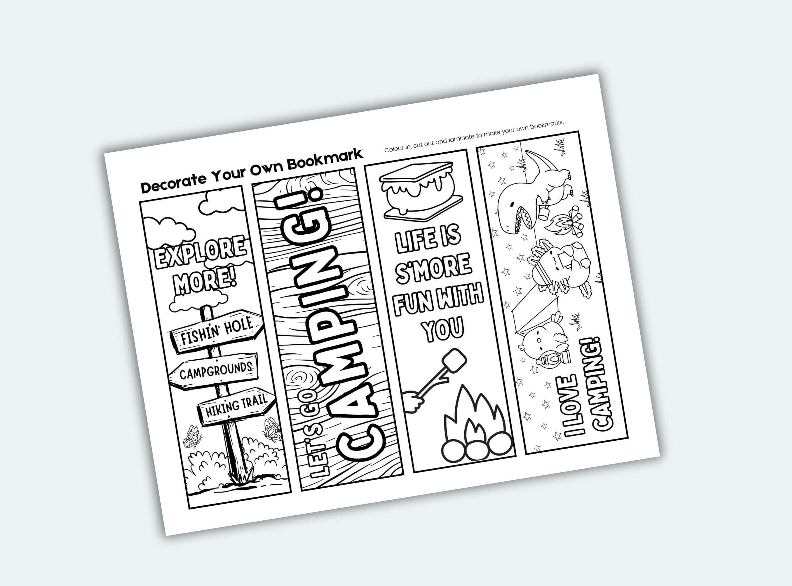 Camping Bookmarks Printable Coloring Bookmarks for Kids Printable ...