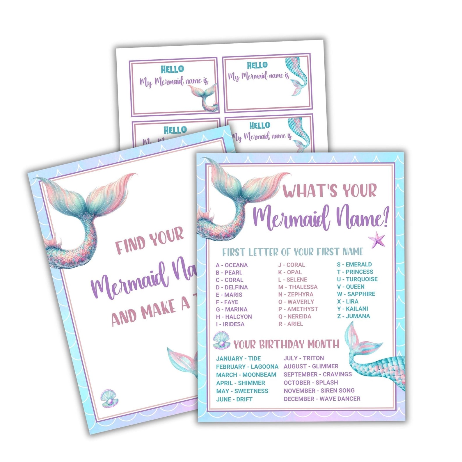 What's Your Mermaid Name Party Game Printable Mermaid Game Mermaid Name ...