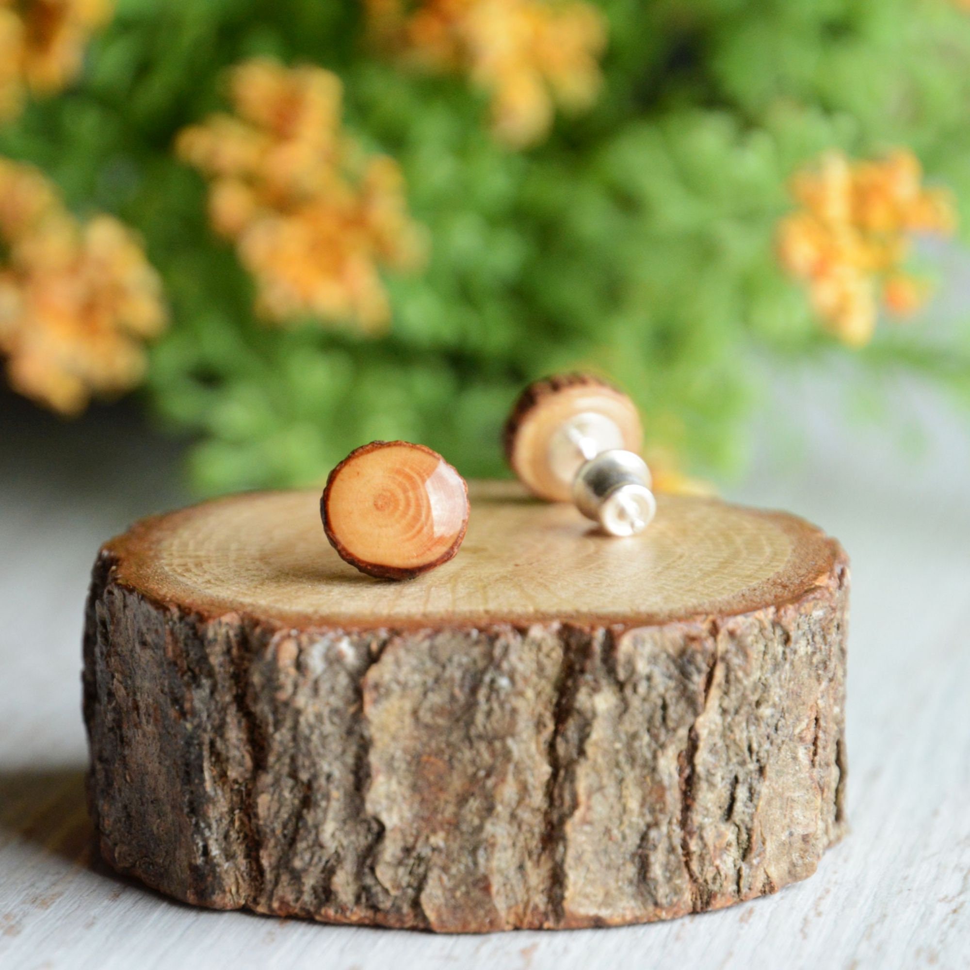 Wooden Earrings, Natural Wood Ear Studs, Reclaimed Timber Jewelry ...