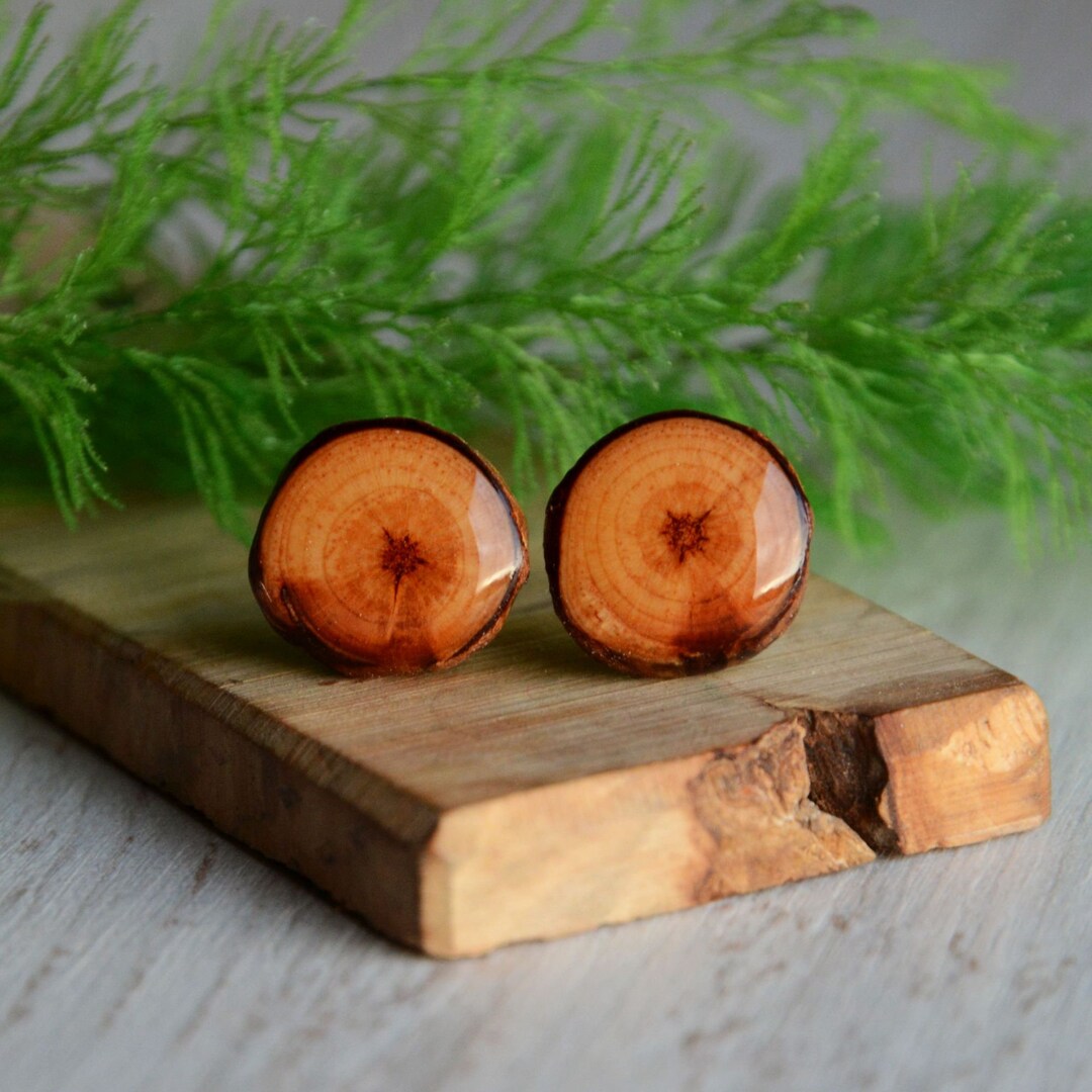 Pine Wood Earrings Made From Reclaimed Tree Branch, Minimal Wooden Ear ...