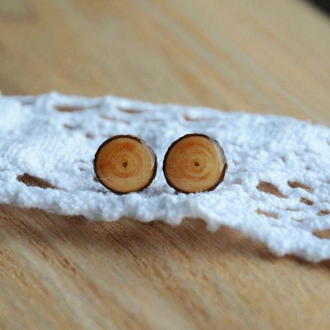 Natural Pine Wood Earrings Organic Wood Ear Studs Tree - Etsy
