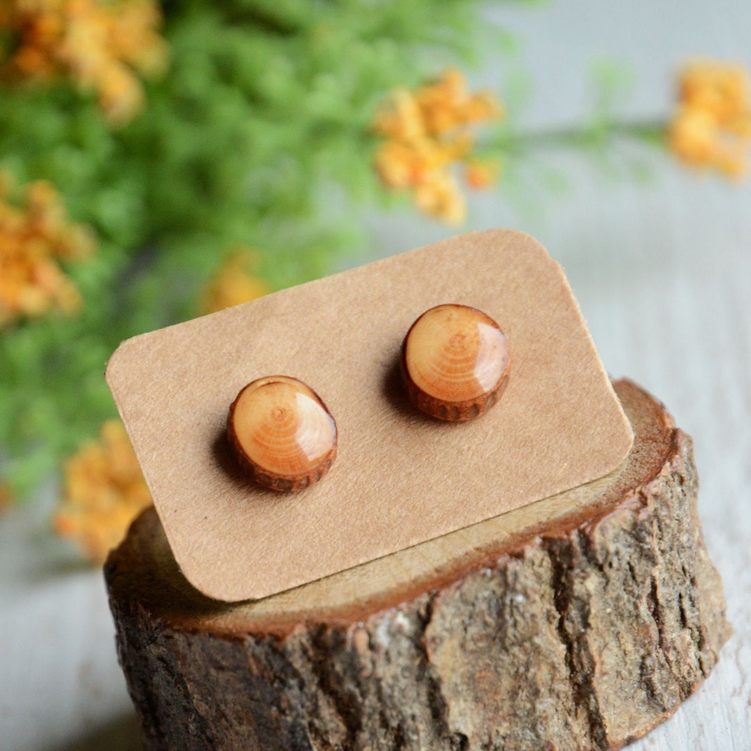 Wooden Earrings, Natural Wood Ear Studs, Reclaimed Timber Jewelry ...