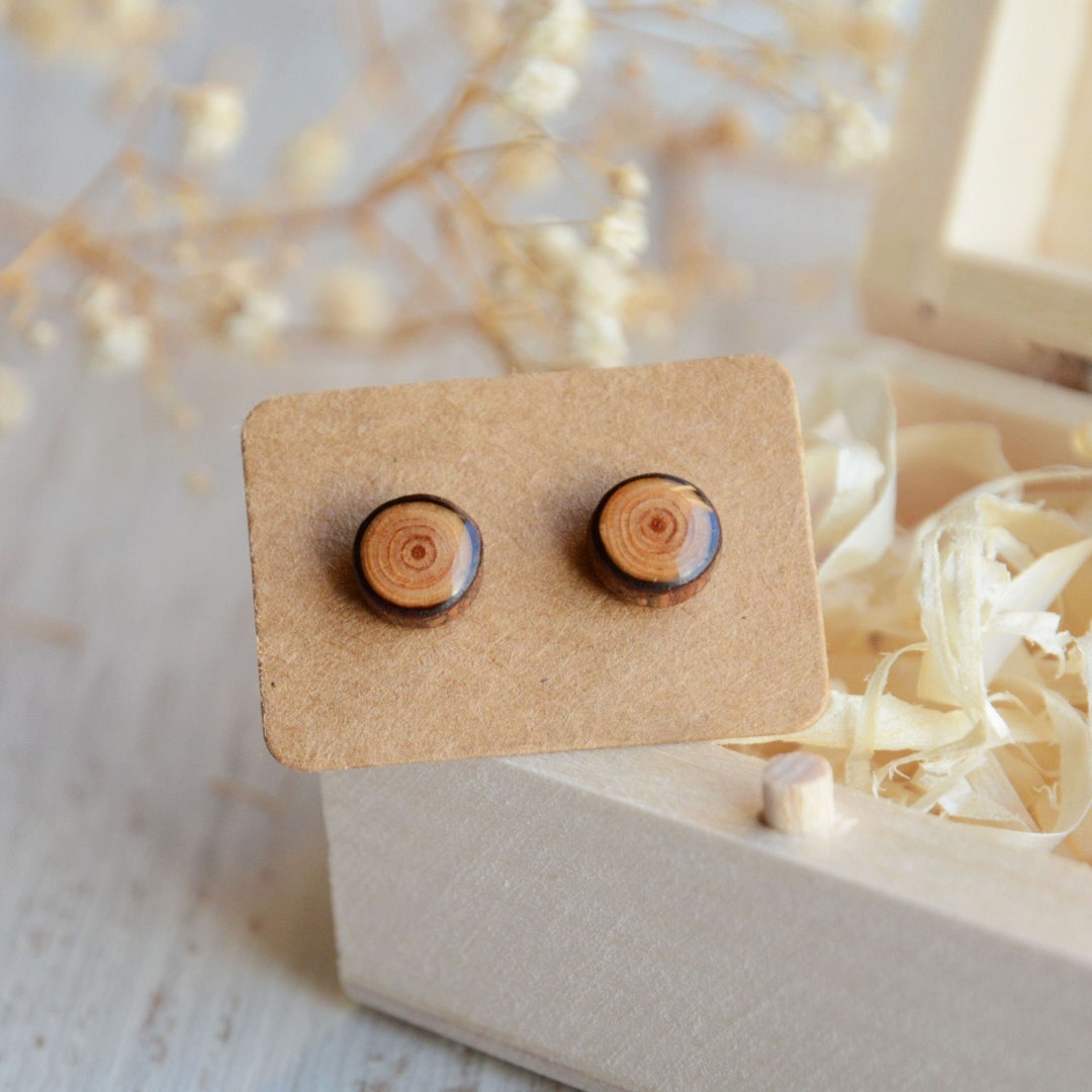Small Wooden Earrings Made From Raw Wood, Minimalist Natural Ear Studs ...