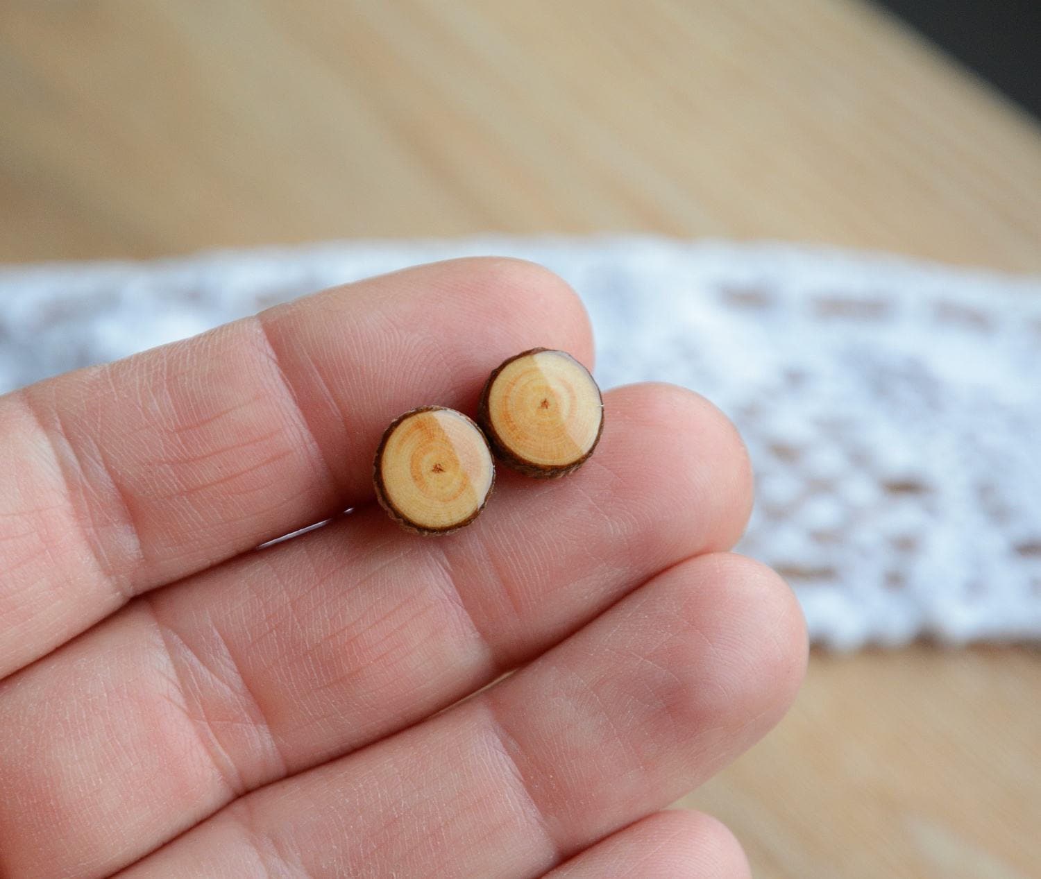 Natural pine wood earrings organic wood ear studs tree | Etsy