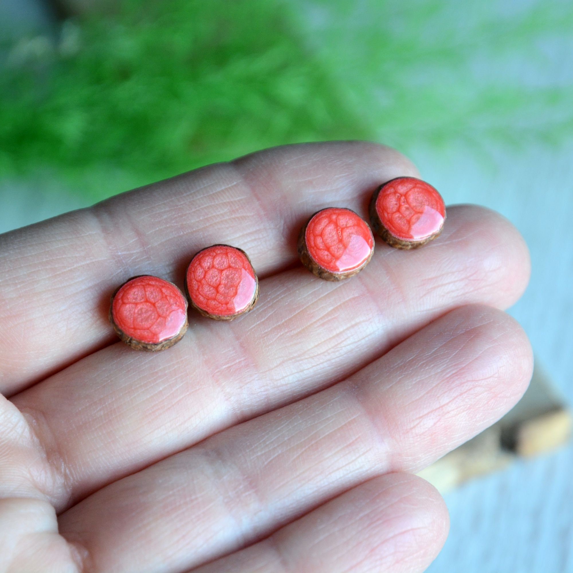 Small Red Ear Studs With Sterling Silver Post Hand Painted | Etsy