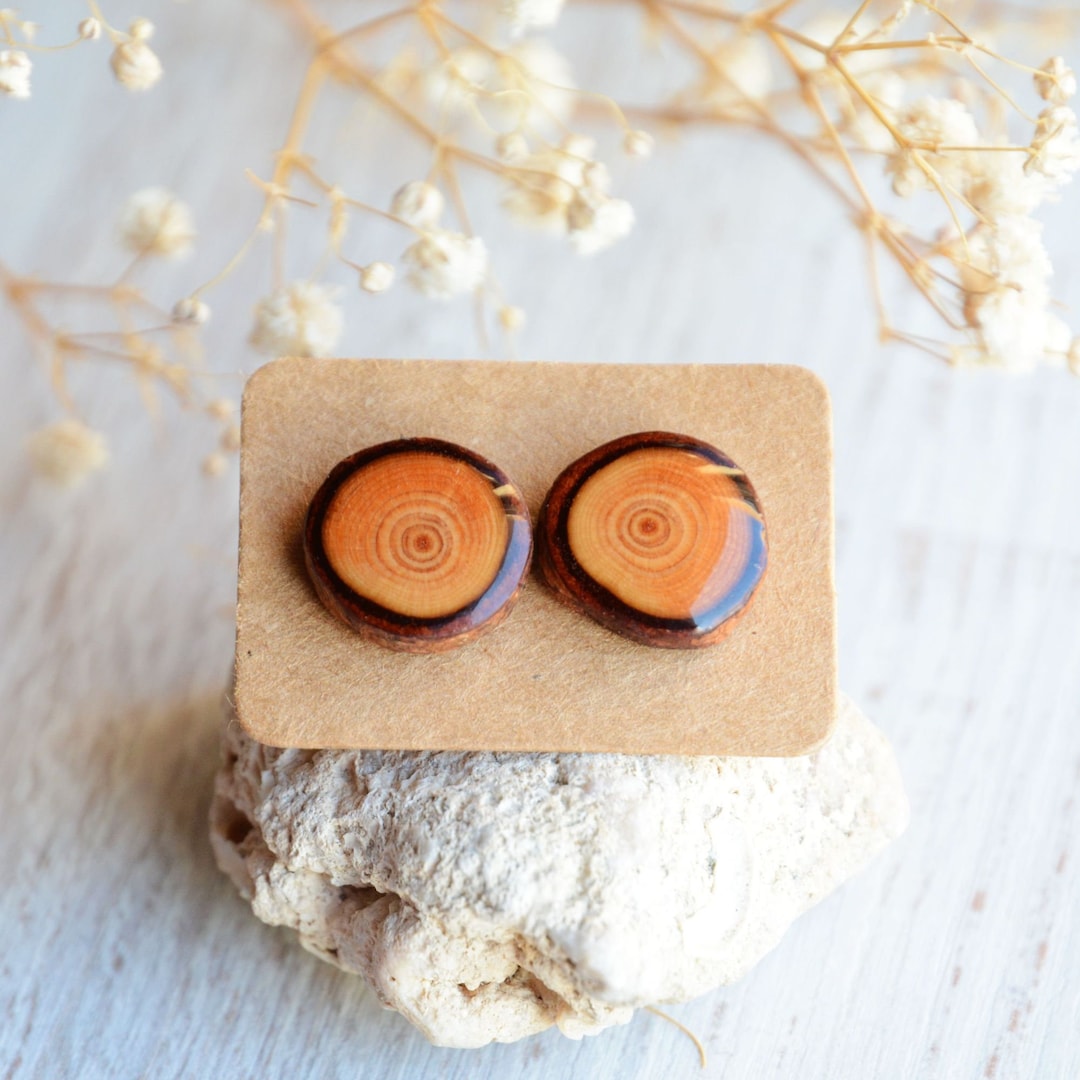 Wood Grain Earrings, Wooden Earrings, Real Wood Jewelry With Bark and ...