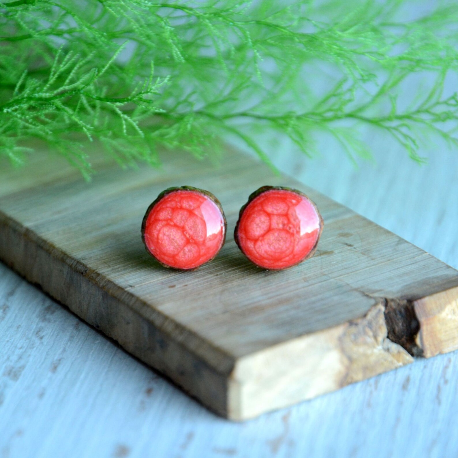 Small Red Ear Studs With Sterling Silver Post Hand Painted - Etsy