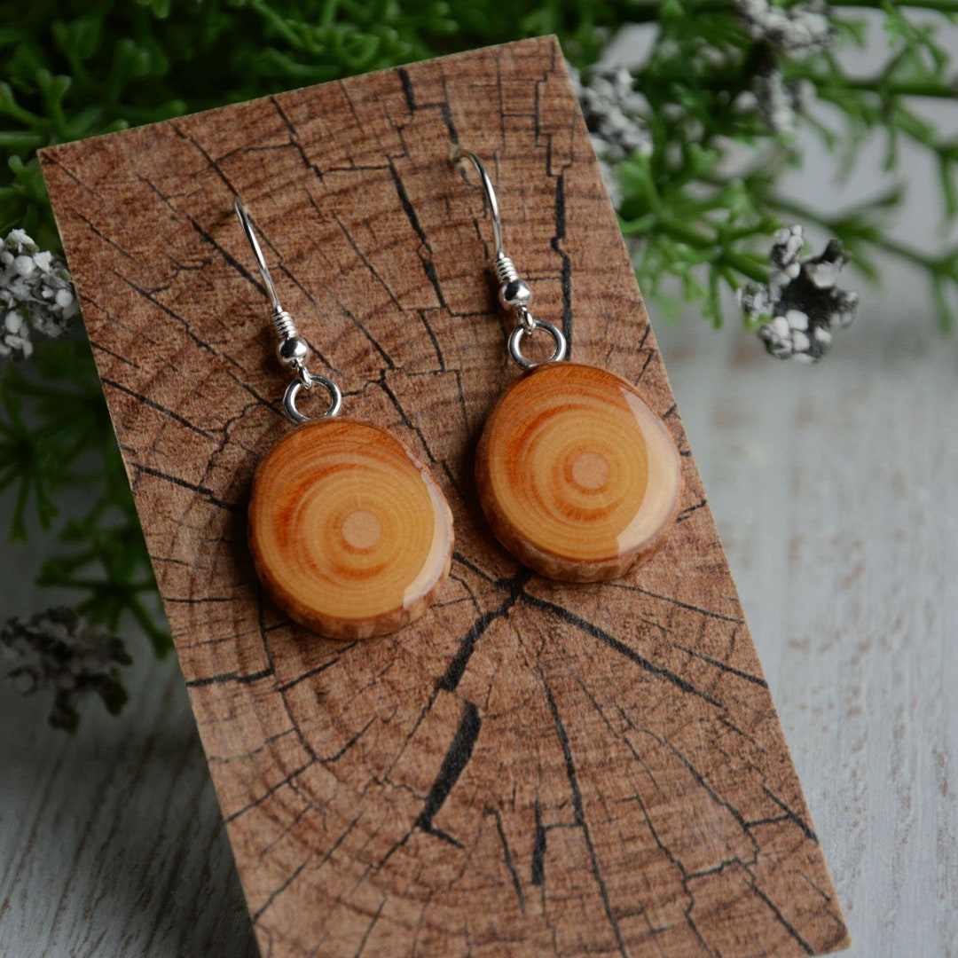 Spruce Wood Earrings, Jewelry Made From Natural Timber and Silver ...