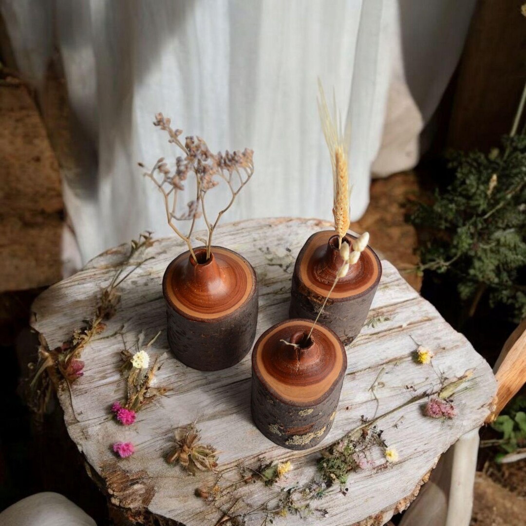 Rustic Wooden Vase for Dried Flowers, Plum Wood Vases, Minimalist ...