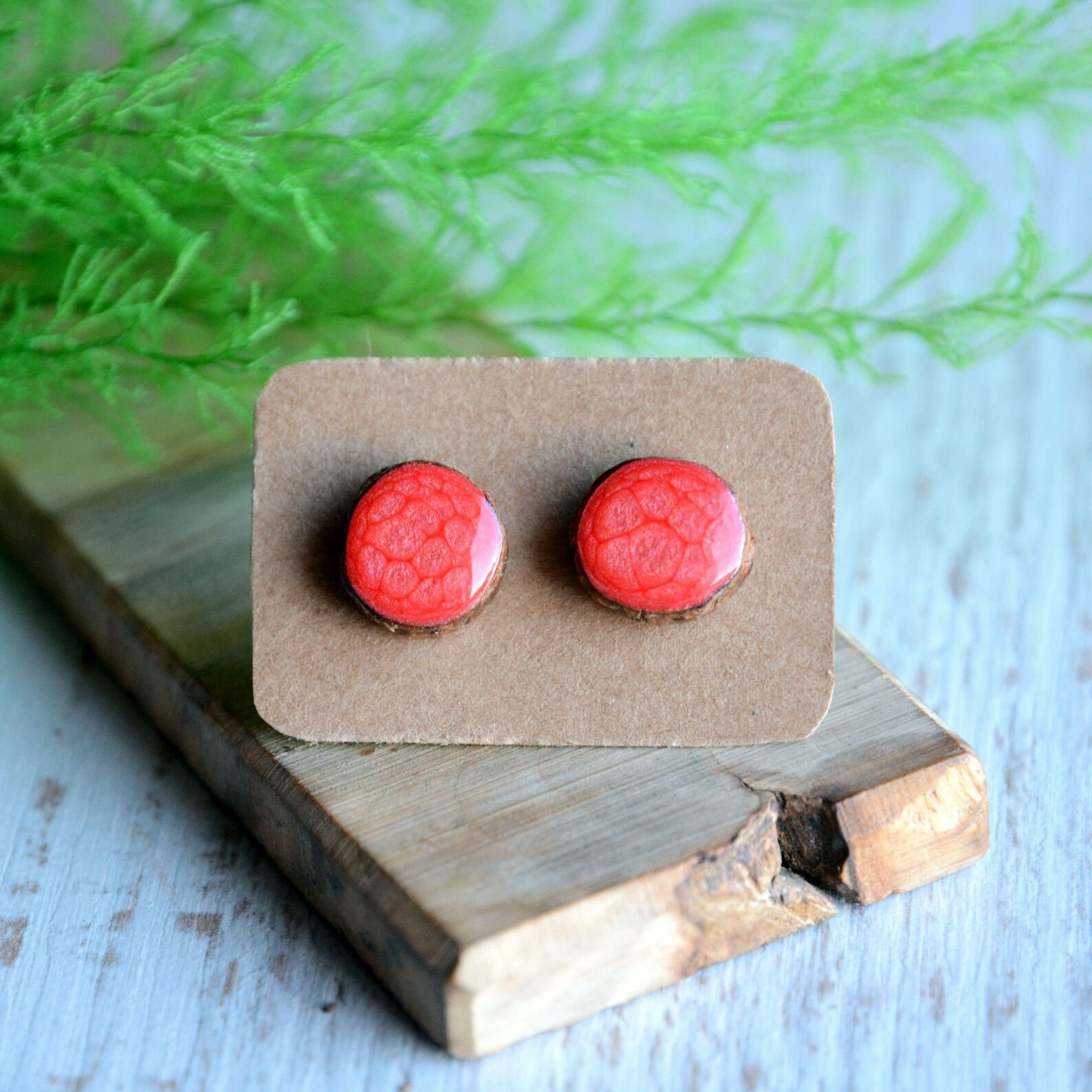 Small Red Ear Studs With Sterling Silver Post Hand Painted - Etsy