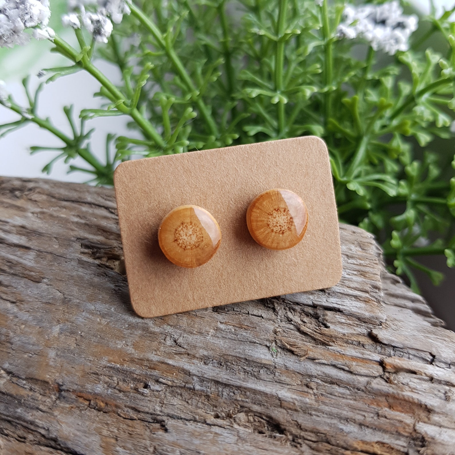 Reclaimed wood earrings Forest wooden ear studs for nature | Etsy