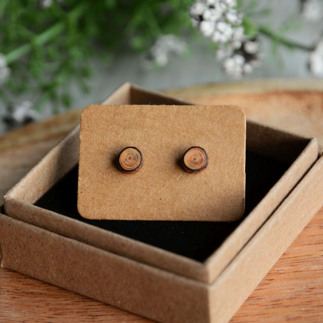 Mens Wooden Ear Studs, Tiny Miniature Wood Earrings, Natural Jewelry ...