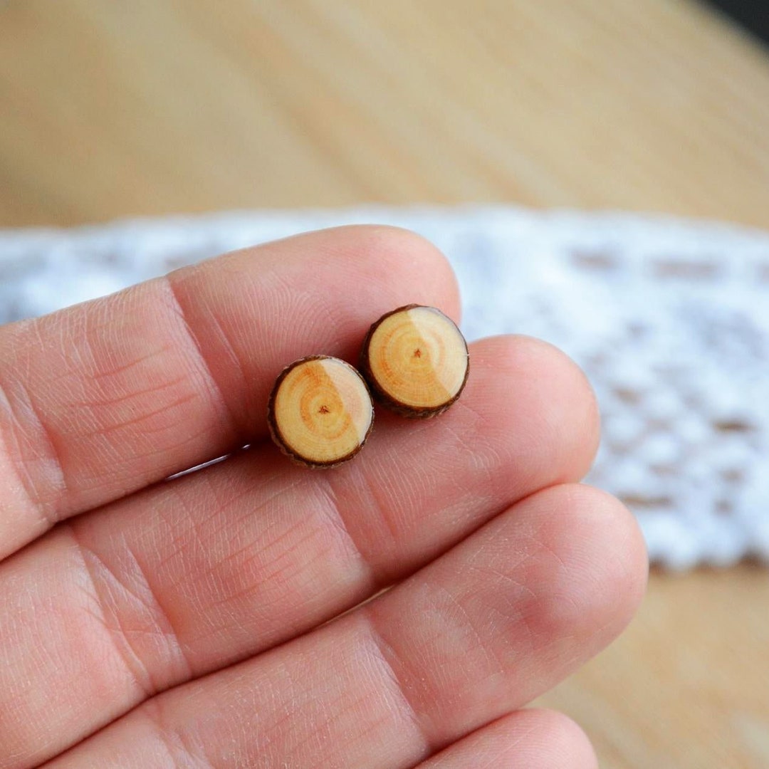 Natural Pine Wood Earrings, Organic Wood Ear Studs, Tree Branch ...