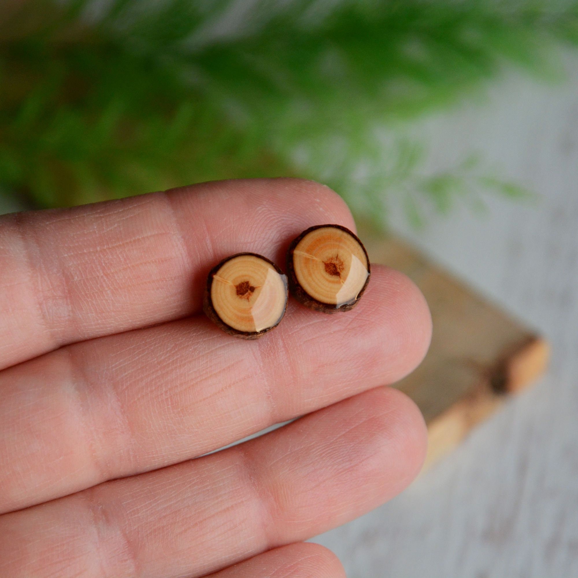 Earth tone rustic stud earrings wooden earrings made by | Etsy