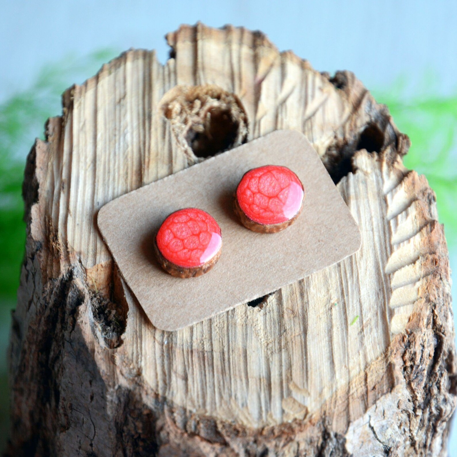 Small Red Ear Studs With Sterling Silver Post Hand Painted - Etsy