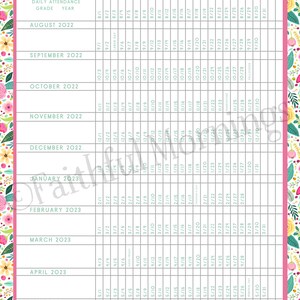Homeschool Attendance Canva Template - Floral - Etsy