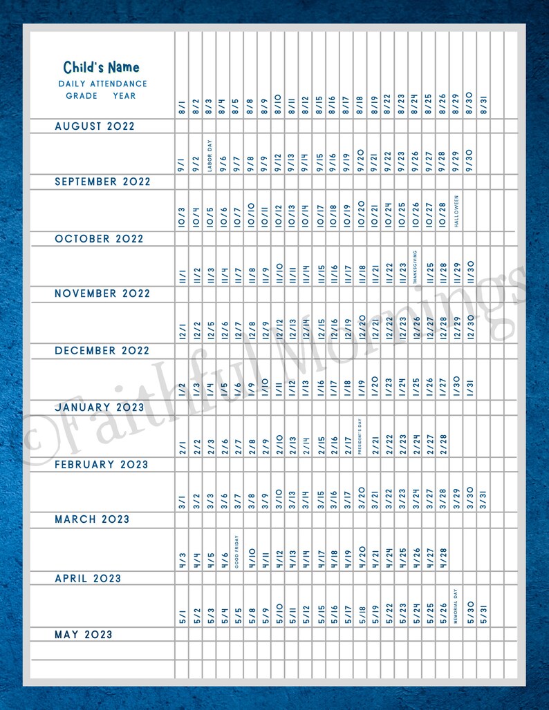 Homeschool Attendance Canva Template - Blue - Etsy