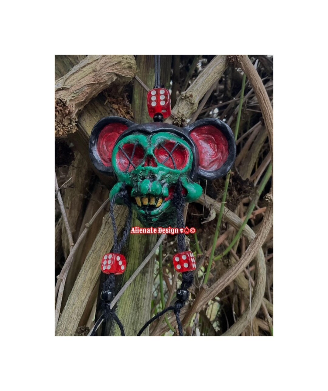SHRUNKEN HEAD VOODOO Rat Mouse Skull Rear View Mirror Hanger Steamboat ...