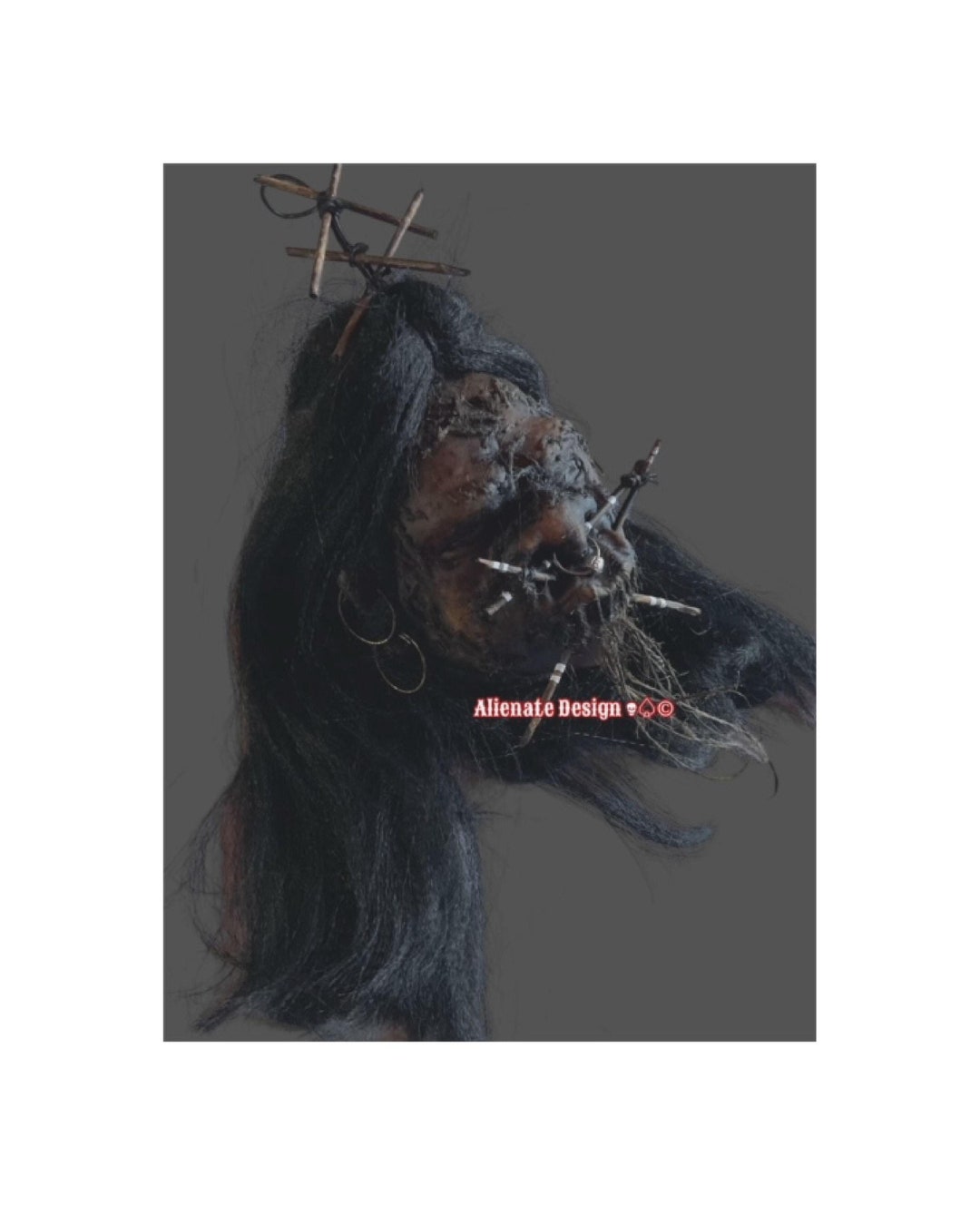 STITCHED Spiked SHRUNKEN HEAD. Tsantsa. Skull. Jivaro. Headhunter. Trophy Skull. Replica. Prop ...