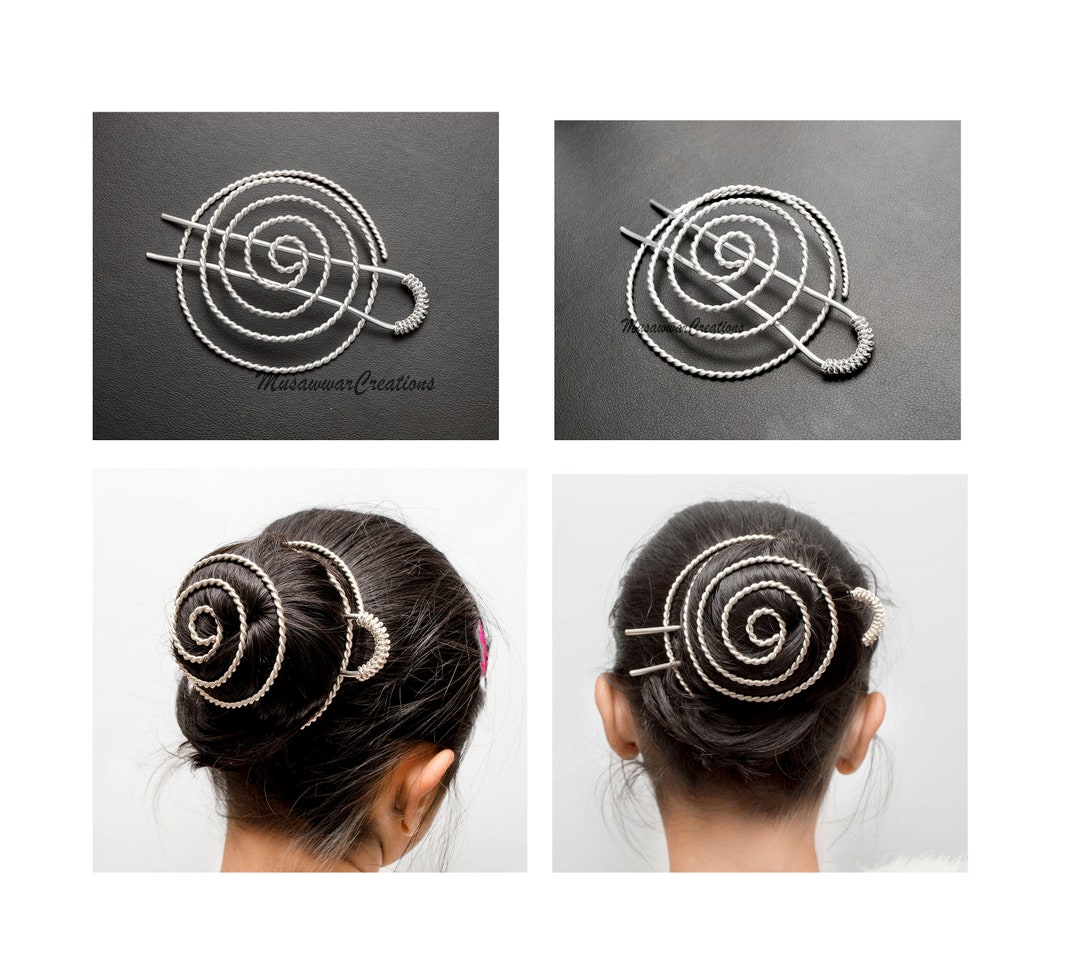 Silver Plated Copper Spiral Bun Cage ,hair Bun Holder,hair Bun ,hair ...