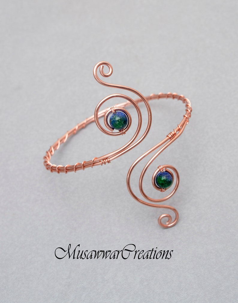 Copper/silver Arm Cuff Natural Stone Chrysocolla Azurite | Etsy