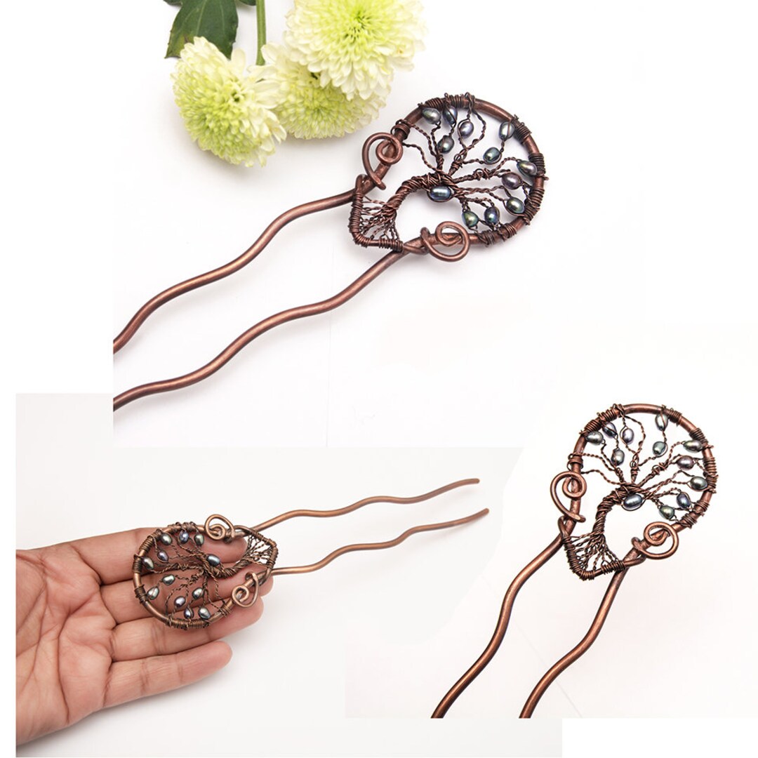 Antique Copper Tree of Life Hair Prong, Hair Bun Slide ,dark Multitone ...