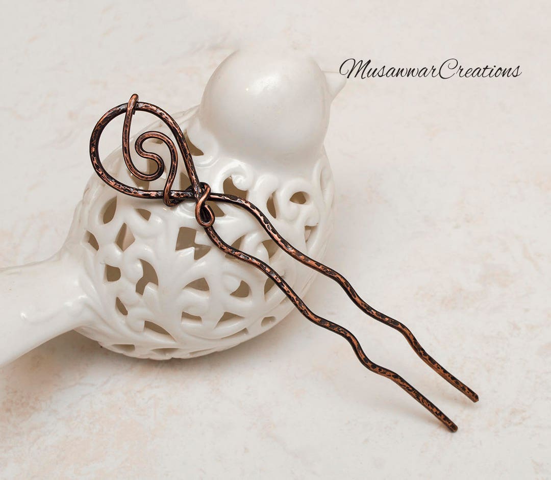 Antique Copper Hair Bun Fork, Hair Slide , Copper Hair Bun Holder ...