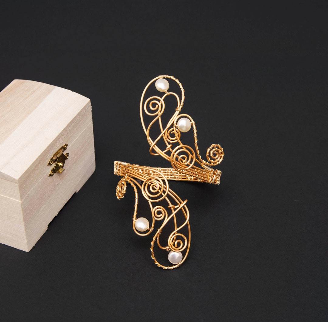 Bridal Arm Cuff Gold Wire Silver Arm Cuff, Swirl Design Upper Arm Cuff ...