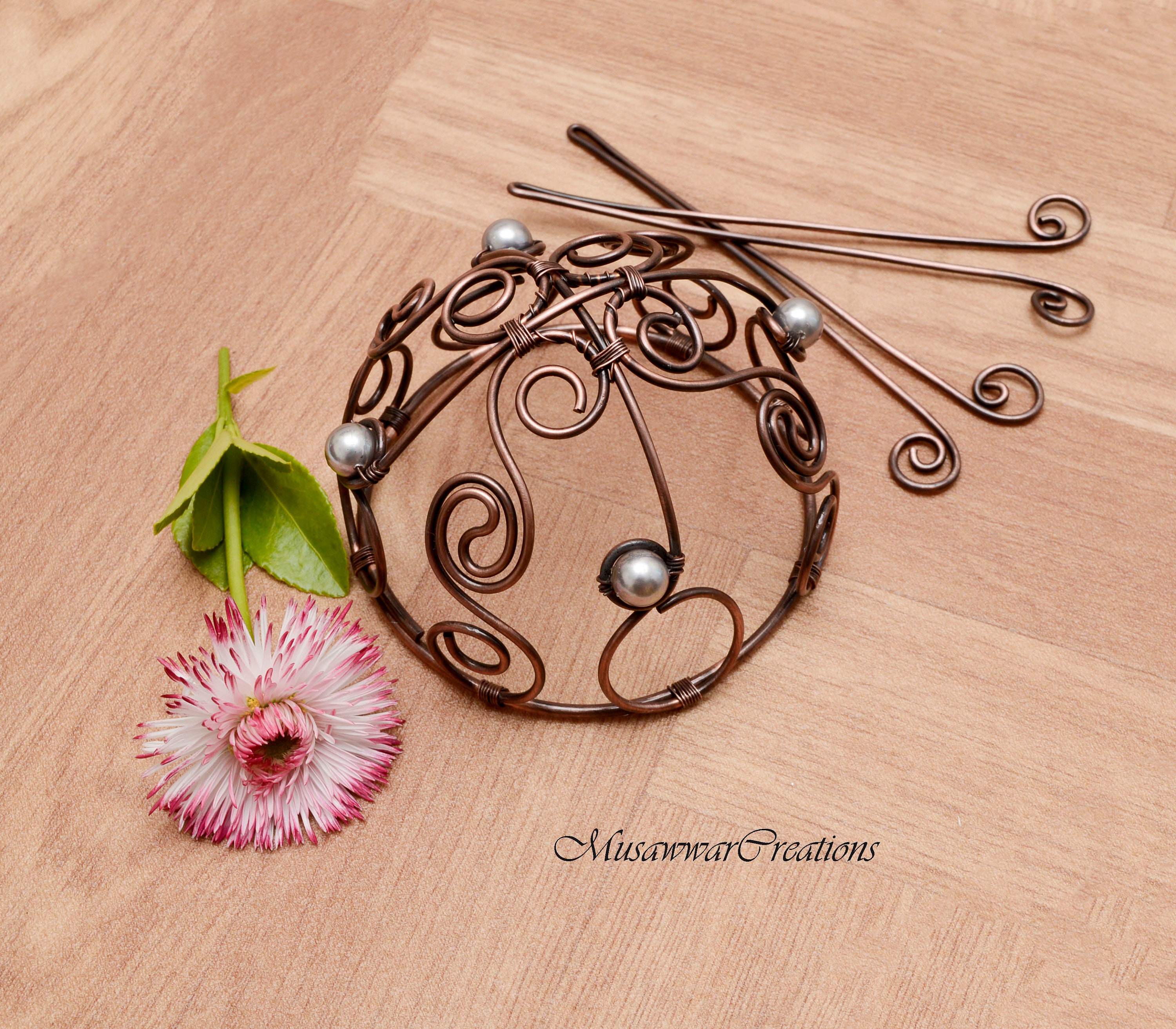 Antique Copper Spiral Bun Cage hair Bun Holdersilver Shell - Etsy UK