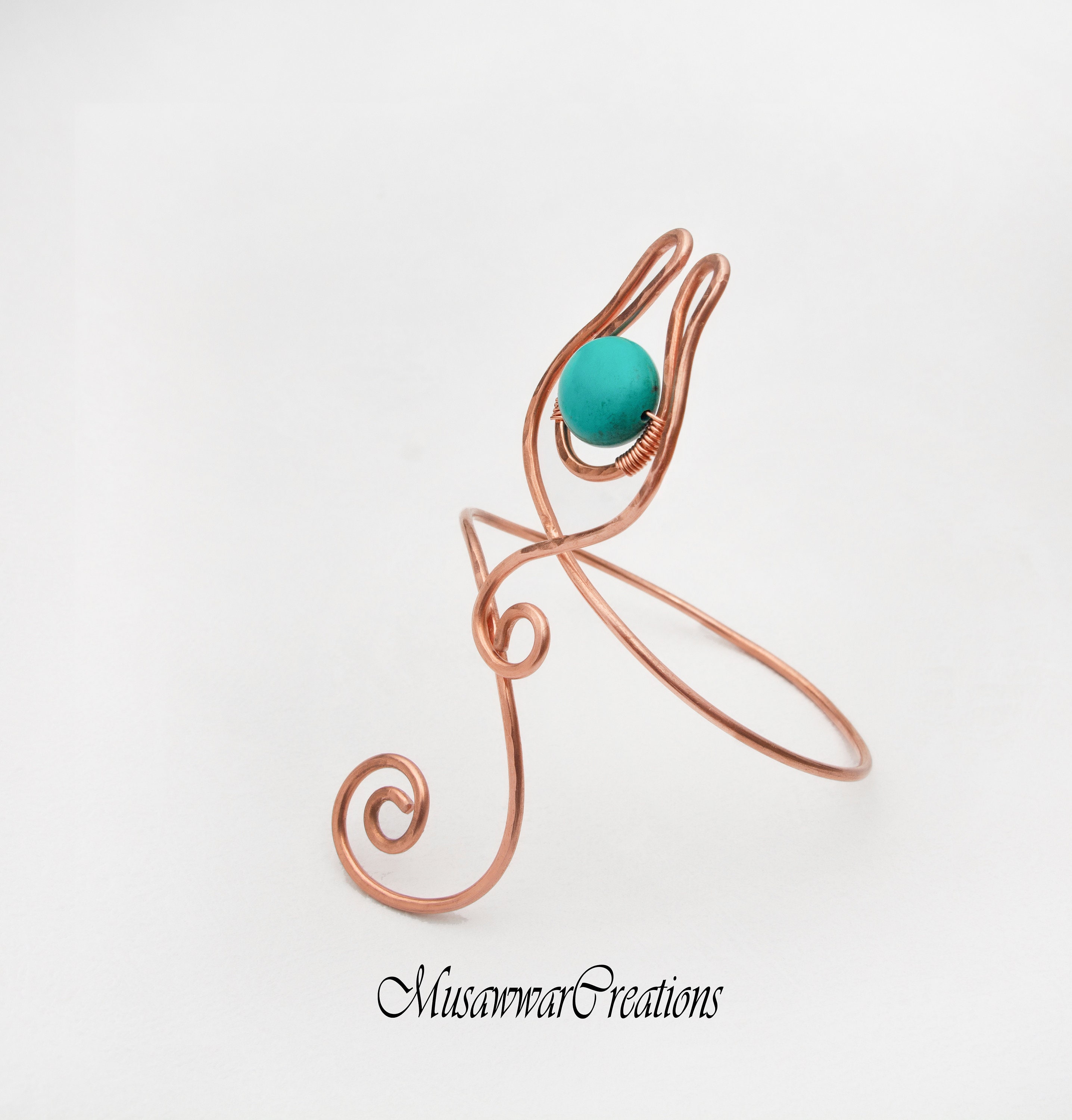 Handmade Copper Wire Arm Cuff With Turquoise Bead, Wire Wrapped Arm ...
