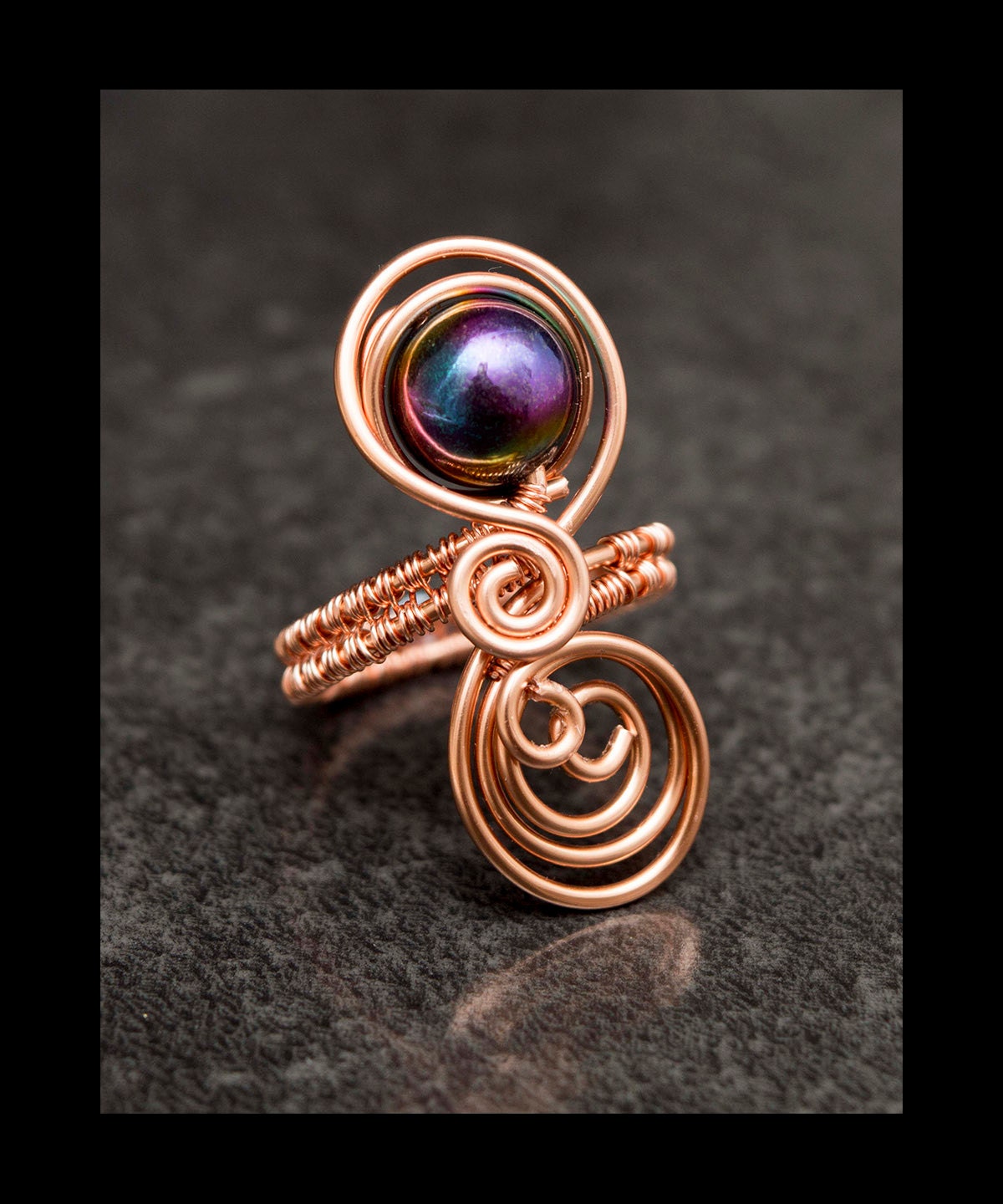 Copper Ring,rainbow Black Agate Copper Ring, Adjustable Rings, Copper ...