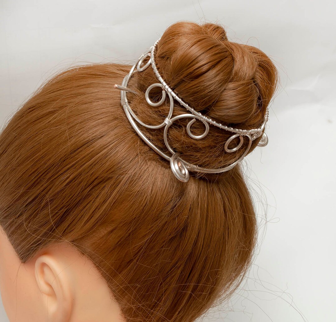 Silver Plated Copper Bun Cuff ,hair Bun Holder,hair Bun ,hair Slide Bun ...