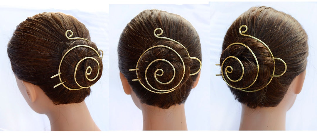 Brass Spiral Bun Cage ,hammered Hair Bun Holder, Brass Hair Bun Holder ...