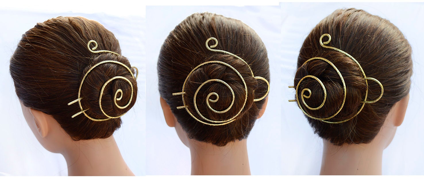 Brass Spiral Bun Cage ,hammered Hair Bun Holder, Brass Hair Bun Holder ...