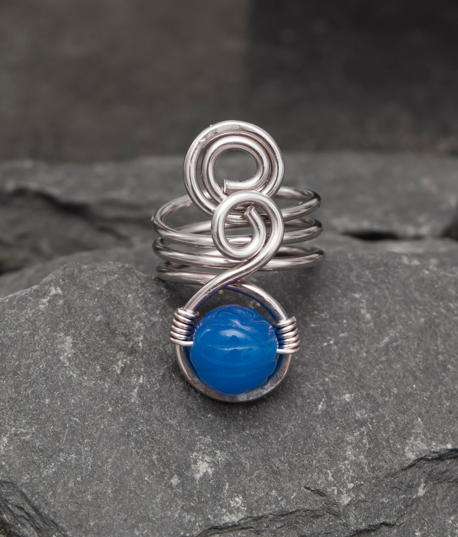 Silver Spiral Ring Blue Agate Ring silver Plated Ringwire - Etsy