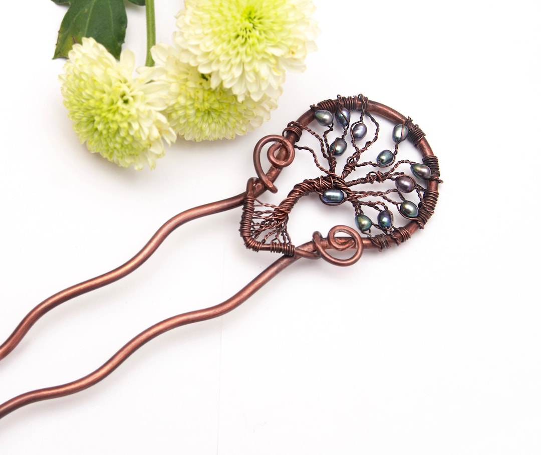 Antique Copper Tree of Life Hair Prong, Hair Bun Slide ,dark Multitone ...