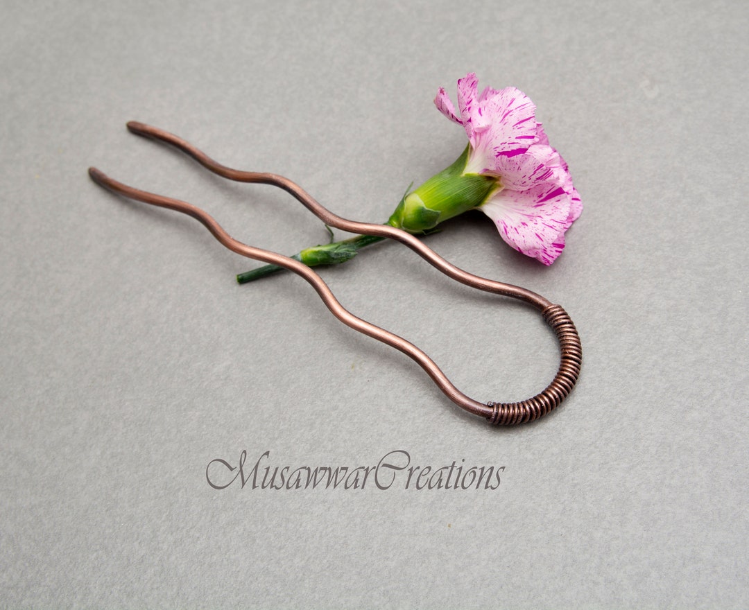Handcrafted Copper Hair Fork – Heavy-duty Bun Holder With Rustic ...