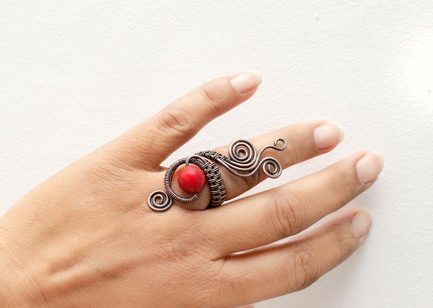 Copper wire ringcopper ring-adjustable wire wrapped jasper | Etsy