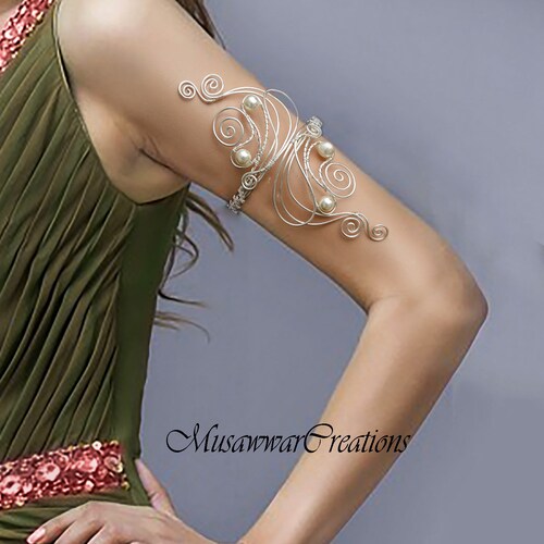 Bridal Arm Cuff Silver Arm Cuffsilver Swirl Design Upper Arm - Etsy