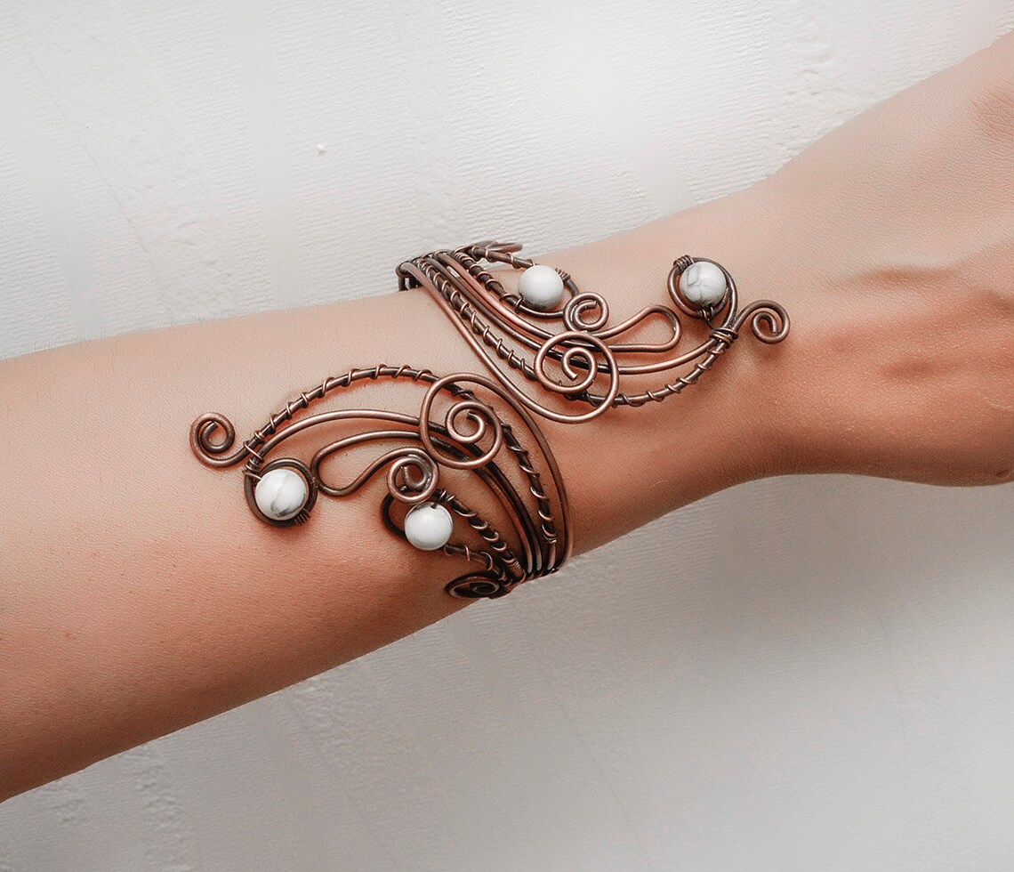 White & Grey Howlite Stones Antique Copper Bracelet Cuff, Antique ...