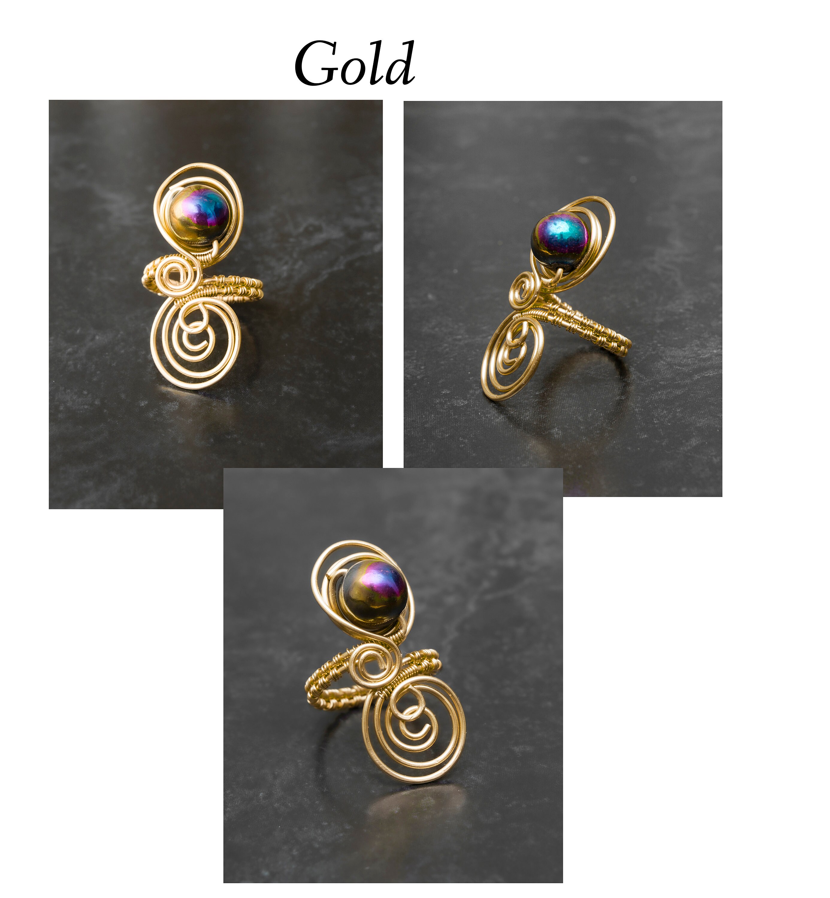 Copper Ring,rainbow Black Agate Copper Ring, Adjustable Rings, Copper ...