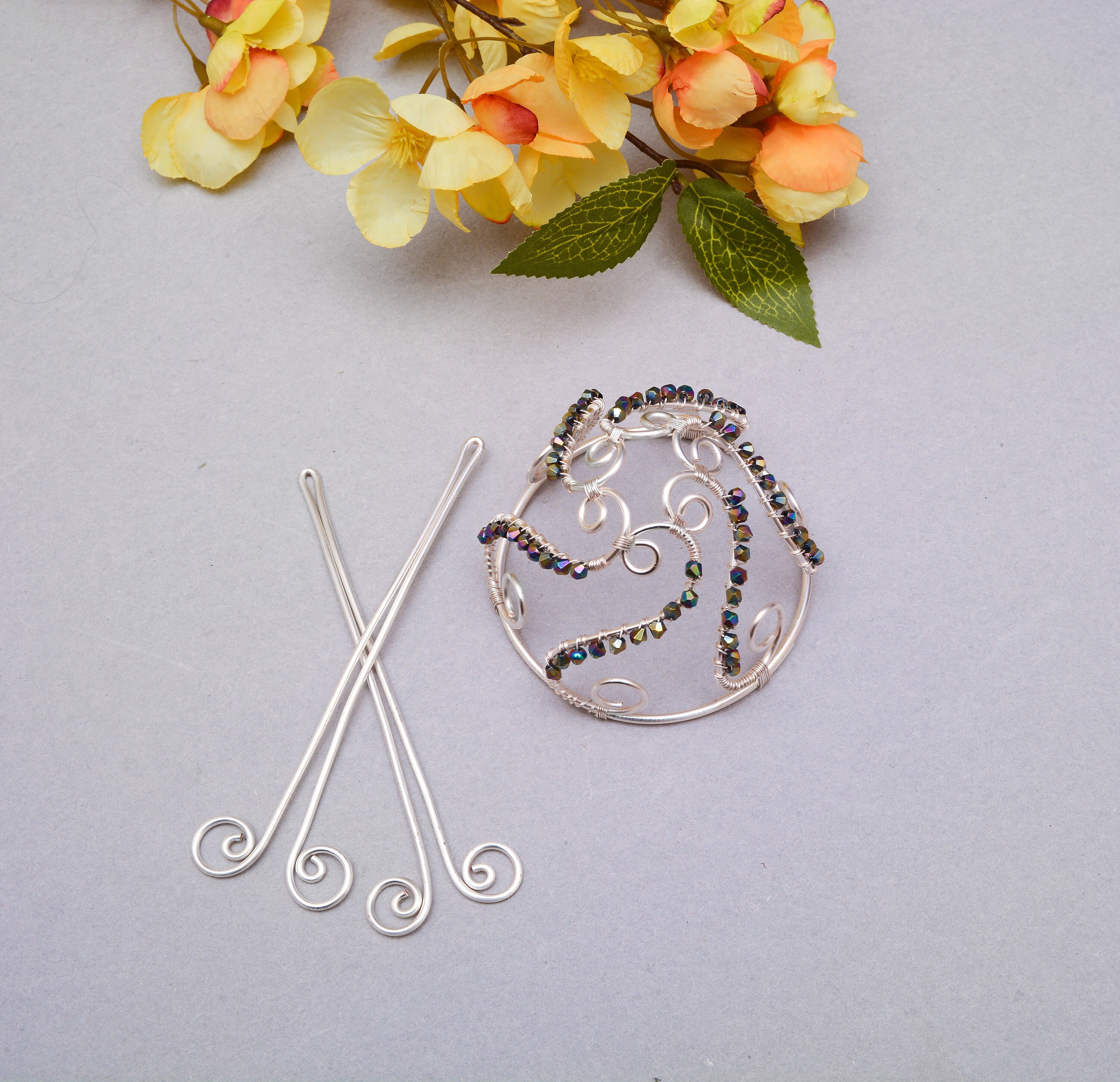 Silver Hair Bun Cage wire Wrapped Hair Bun Holder Multi Color - Etsy UK
